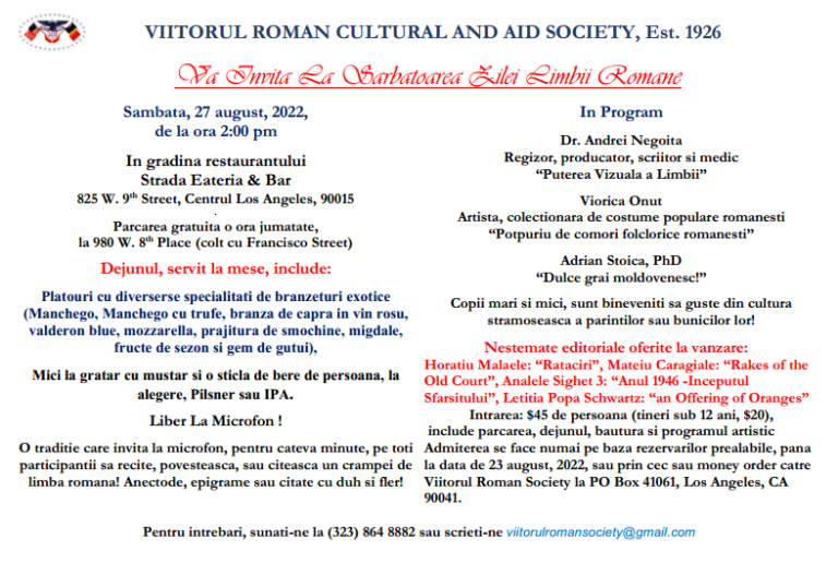 Sarbatoarea Zilei Limbii Romane - Viitorul Roman Cultural & Aid Society
